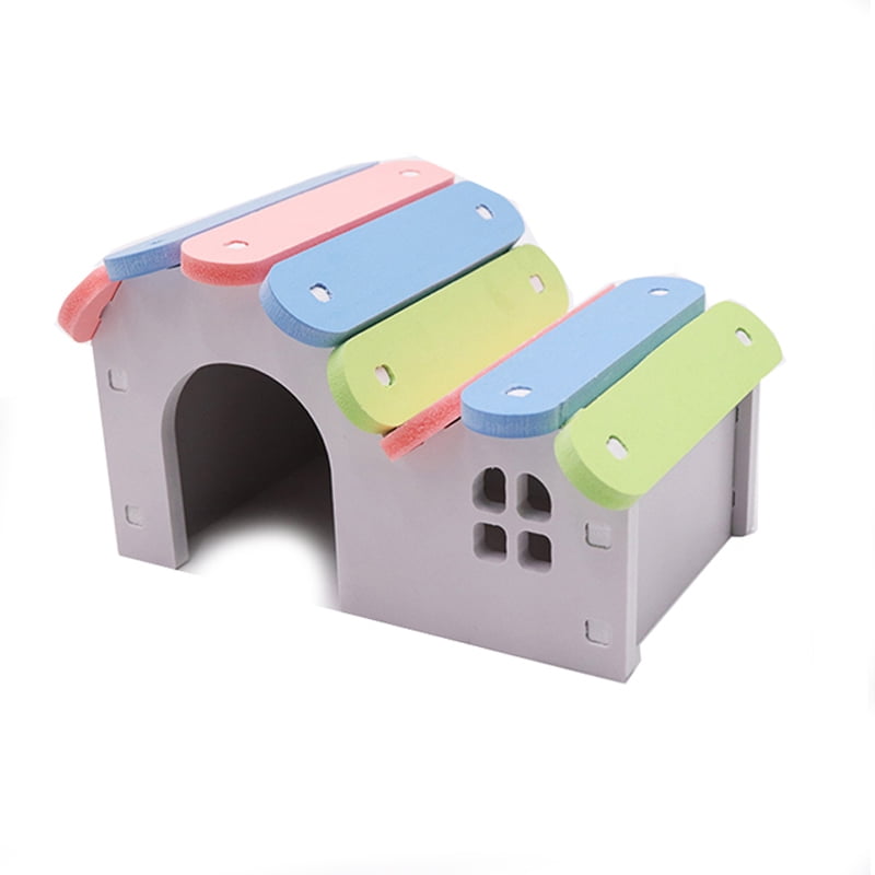 Hamster House Colorful Roof Natural Wood Hideout Cage Accessories for ...