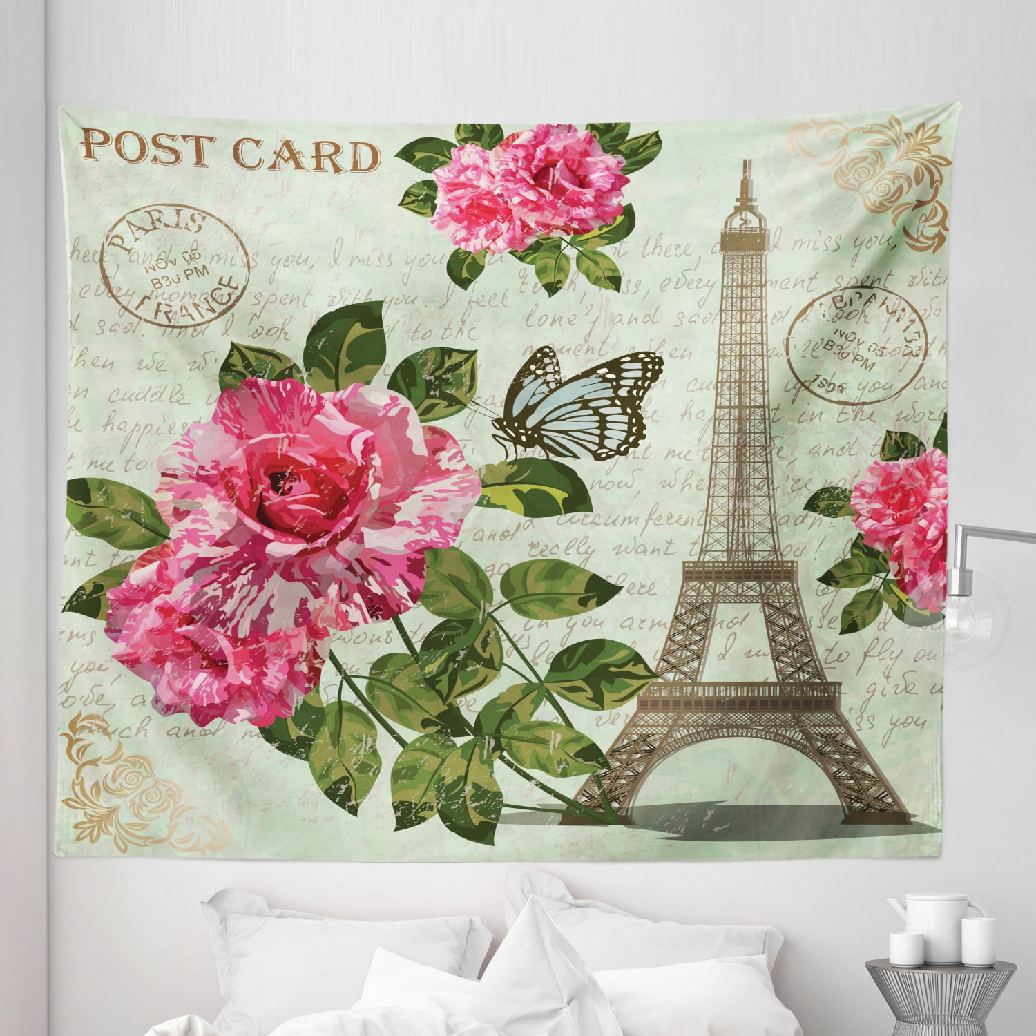 Colorful Tapestry, Shabby Form Romantic Roses Flowers Leaves with ...