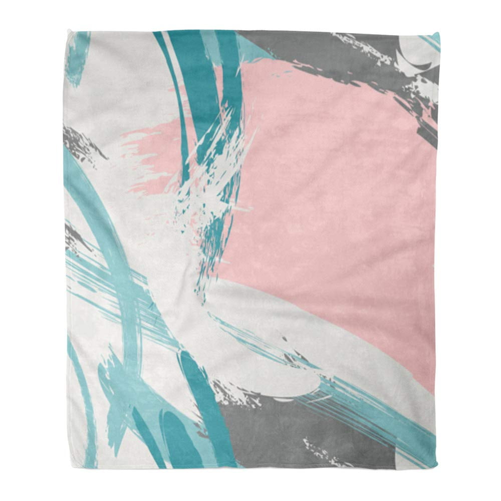 ASHLEIGH Throw Blanket Warm Cozy Print Flannel Green Paint Pastel Pink ...