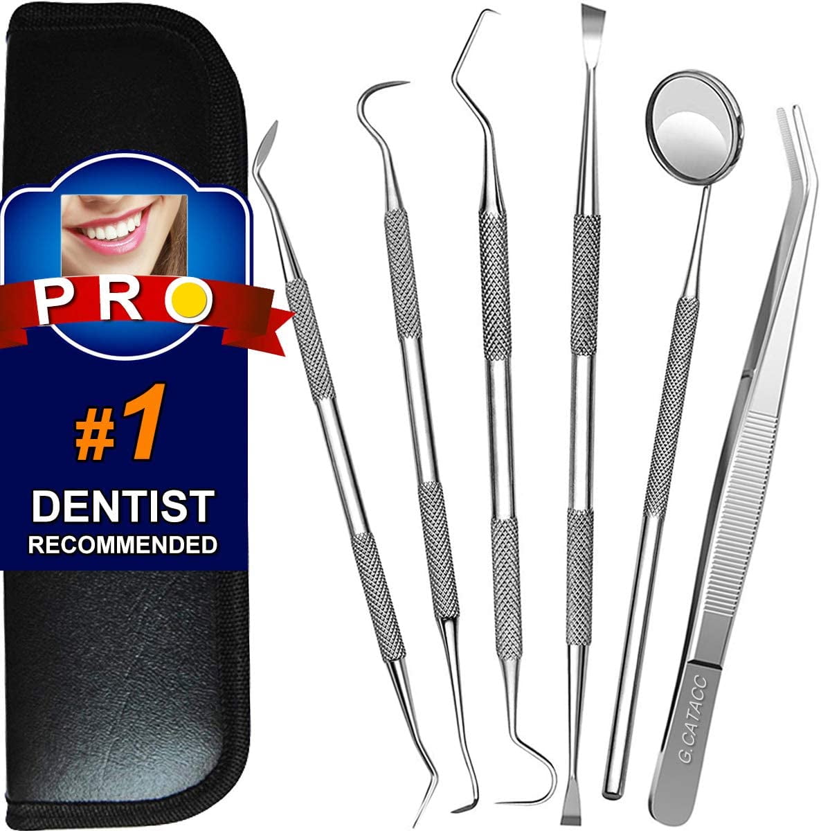Dental Tools, 6 Pcs Stainless Steel Teeth Cleaning Tools Tartar Remover ...