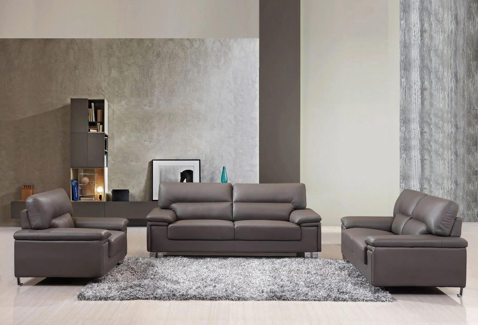 CHARCOL Premium Leather Match Sofa Set 3Ps Modern Global United U9399 ...