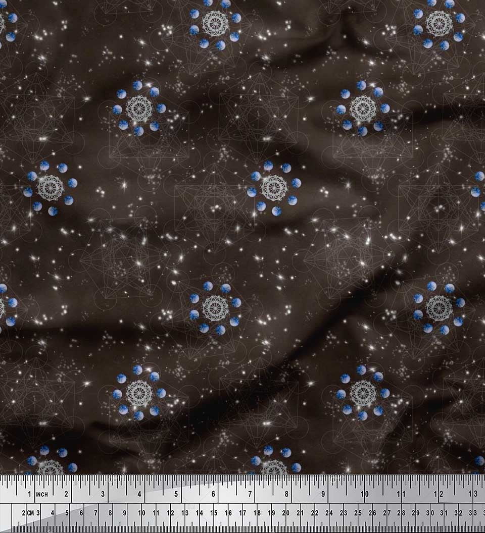 Soimoi Rayon Crepe Fabric Scared Geometry & Planets Galaxy Print Fabric ...