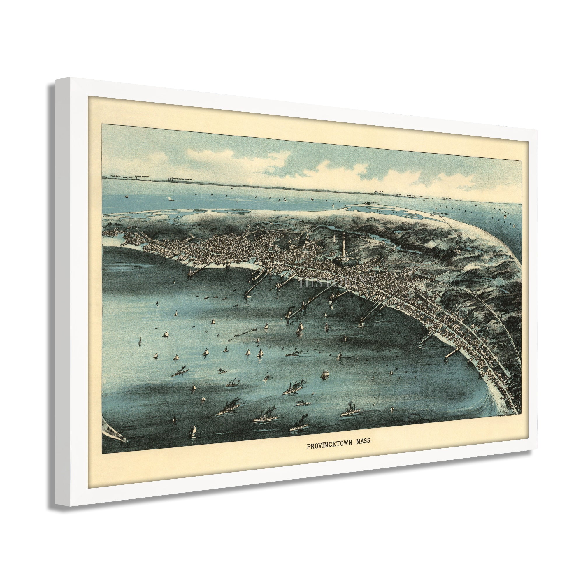 1910 Provincetown MA Map - Framed Vintage Cape Cod Map of Provincetown ...