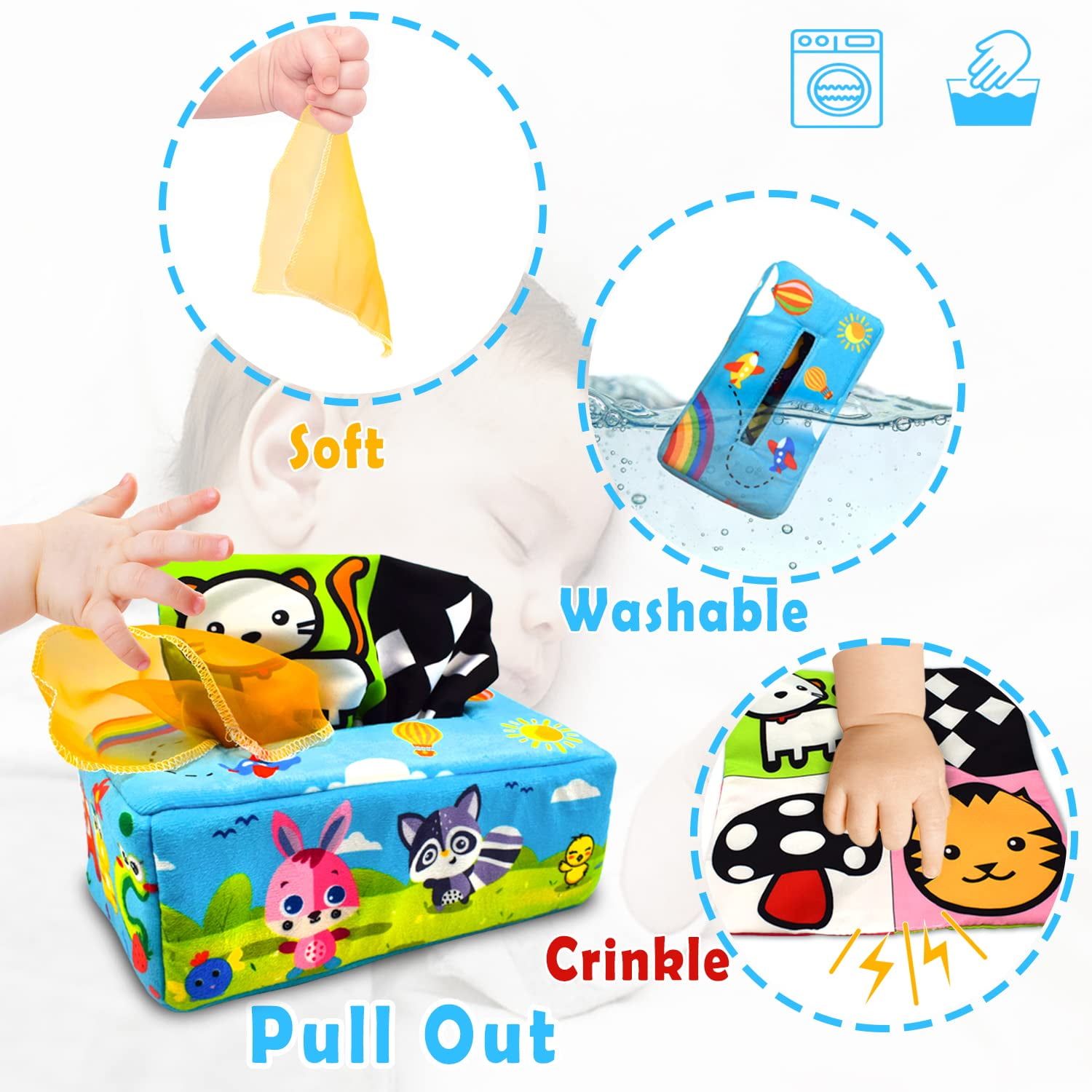 Buy vocheer Baby Tissue Box Toy, Magic Crinkle Paper High Contrast ...