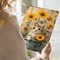 8x12 Inches Calico Kitten in Blue Bucket with Sunflowers Vintage Shabby ...