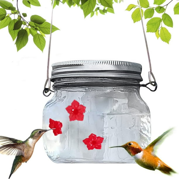 Mason Jar Hummingbird Feeder with 3 Red Flower Shape Feeding Ports ...