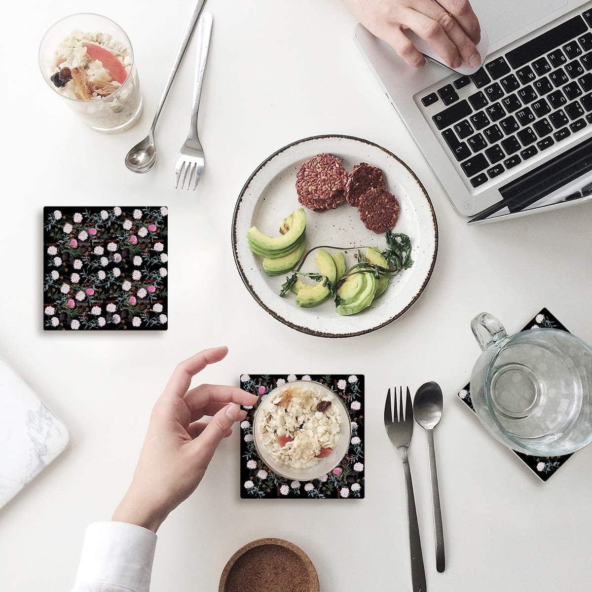 FMSHPON Hydrangea Floral Pattern Set of 6 Coaster for Drinks, Absorbent ...