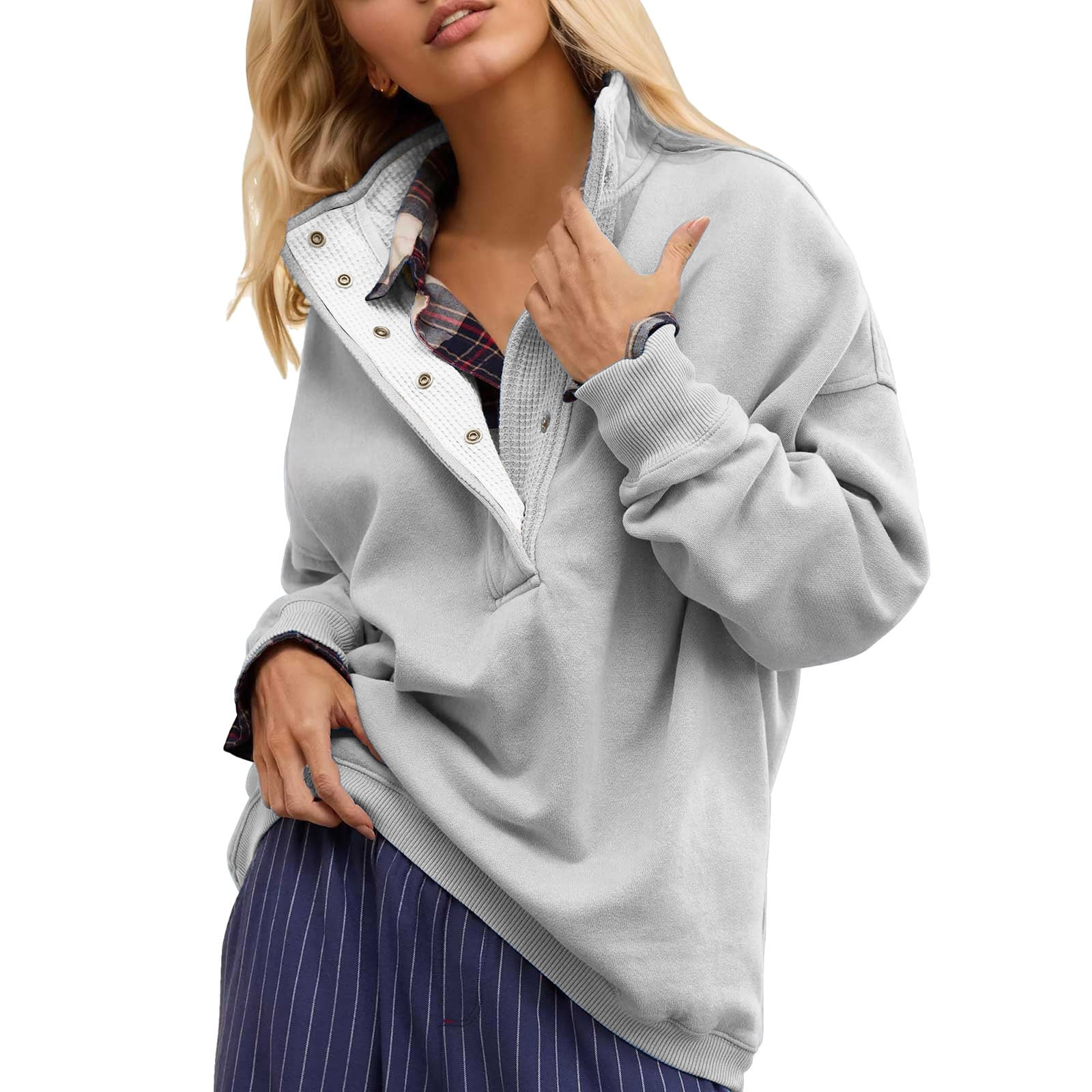 Click here for Manxivoo Breezora Womens Button Detail Crewneck Sw... prices