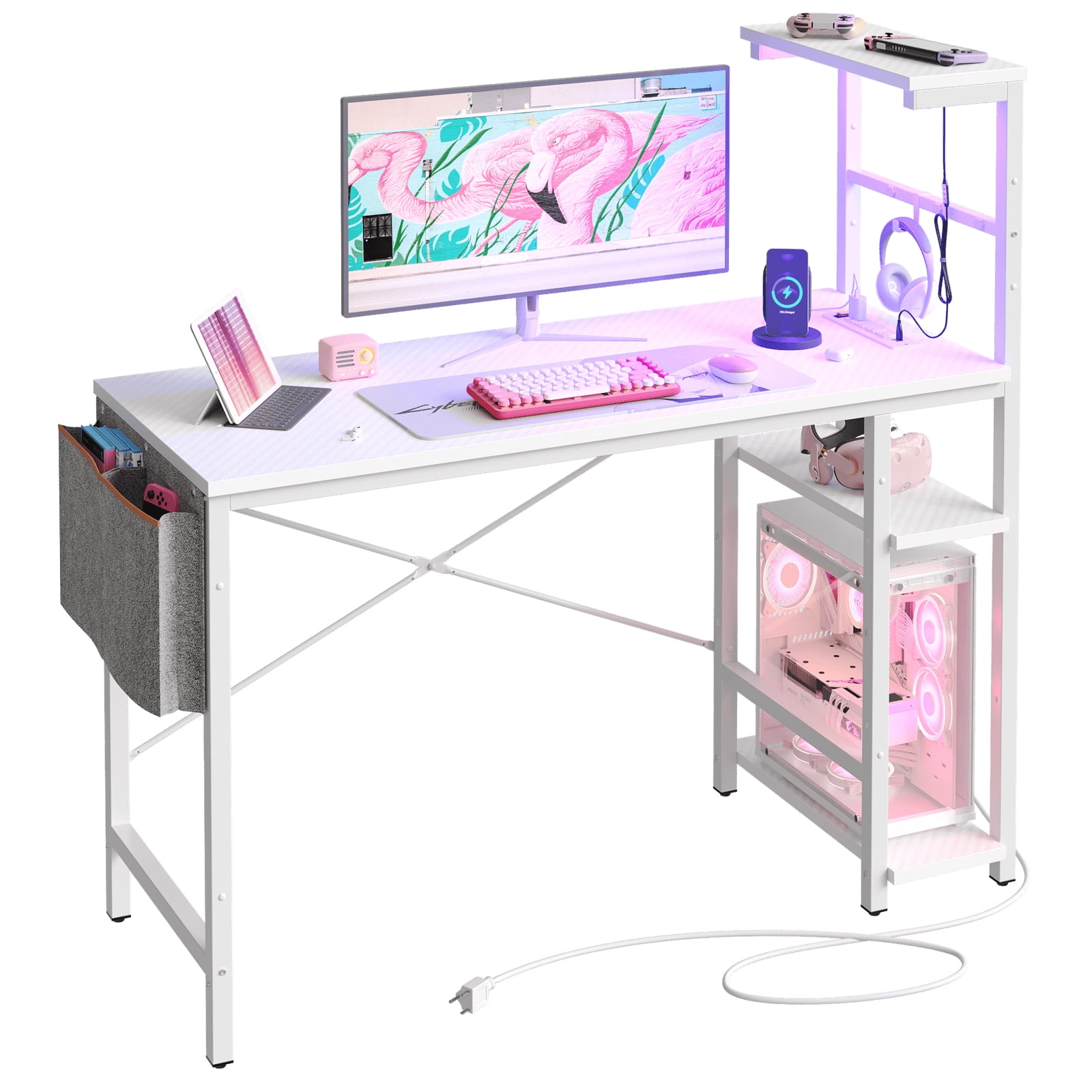 Bestier 44 inch LED Gaming Desk with Outlets Computer Desk with Storage ...