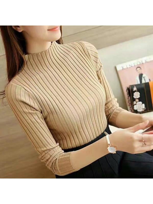 Women's Ribbed Long Sleeve Turtleneck Top - Walmart.com