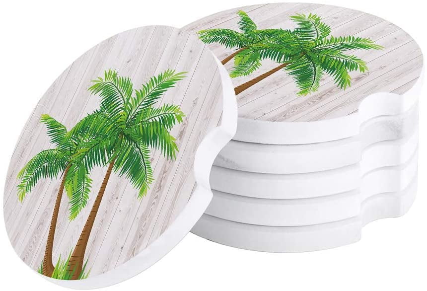 ZHANZZK Tropical Plant Coconut Tree Wood Grain Set of 2 Car Coaster for ...