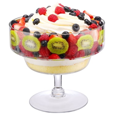 NiHome 123oz Large Glass Trifle Bowl with Elegant Acacia Wood Stand ...