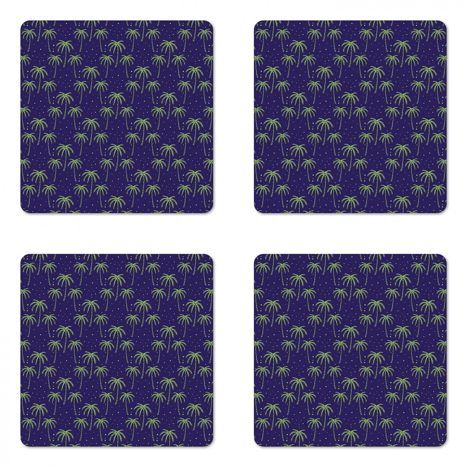 Tropical Coaster Set of 4, Tree Pattern Exotic Climates Woodland Jungle ...