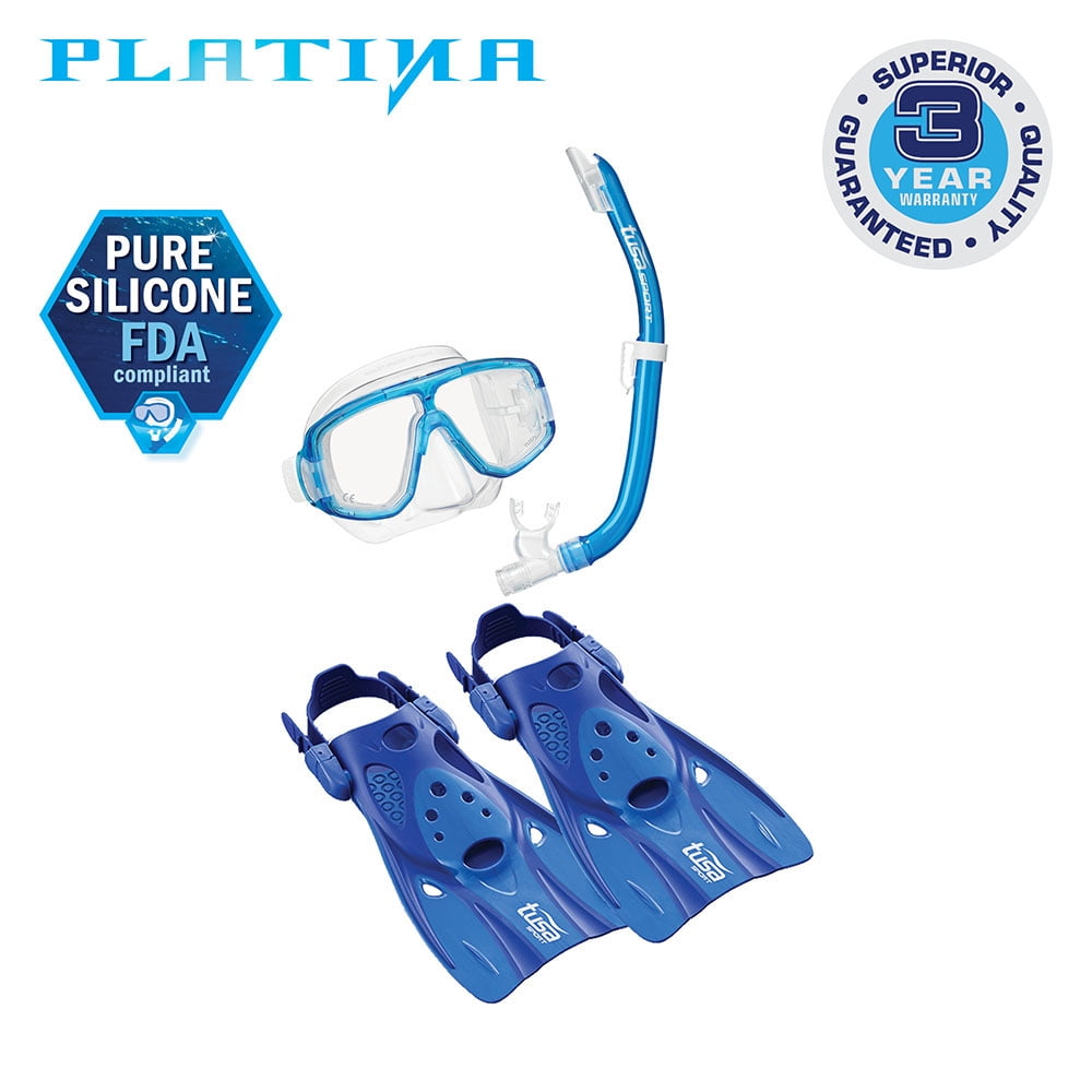 TUSA Sport Adult Platina Hyperdry Mask, Snorkel, & Fins Travel Set ...