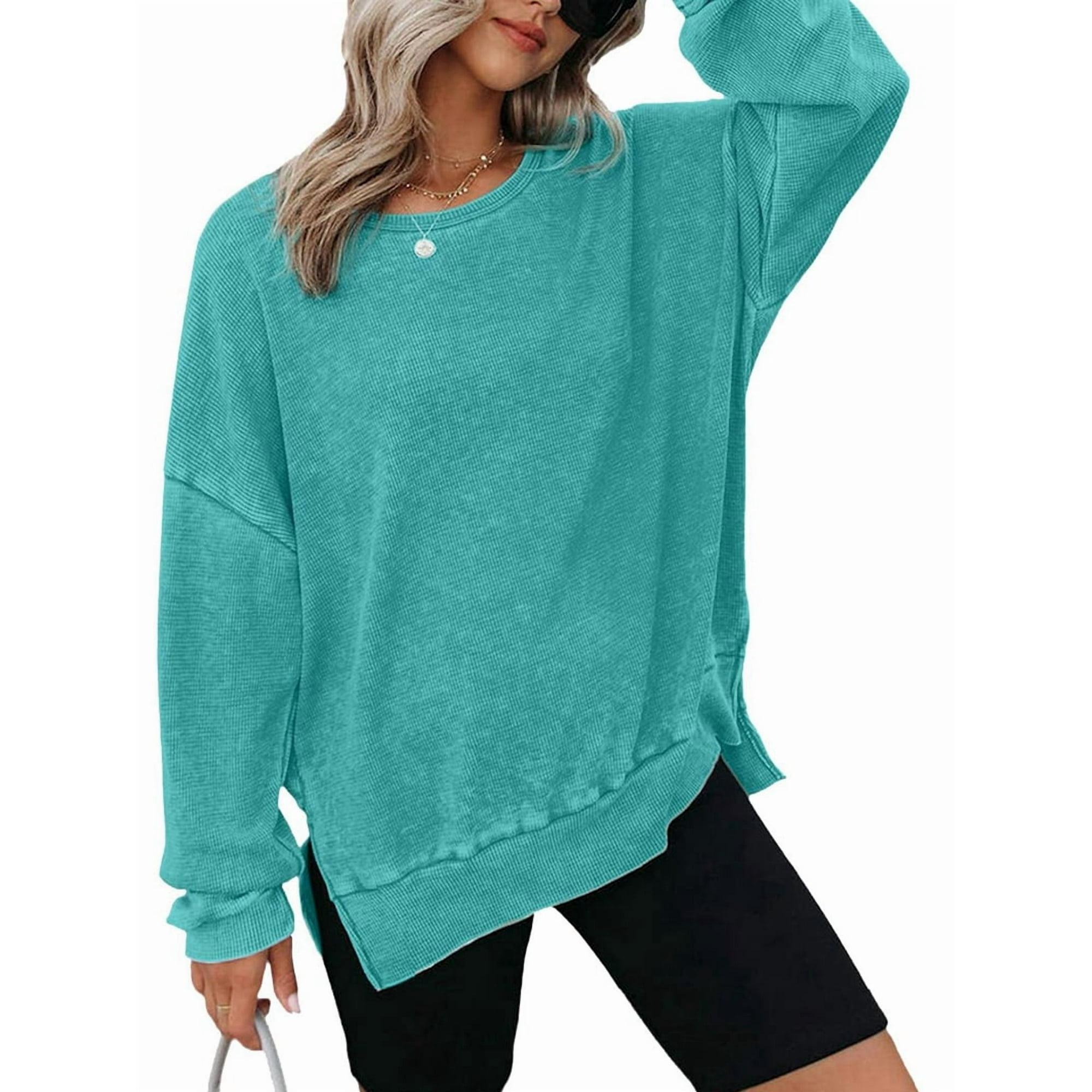 Click here for Unbranded Womens Oversized Waffle Knit Crewneck Sw... prices