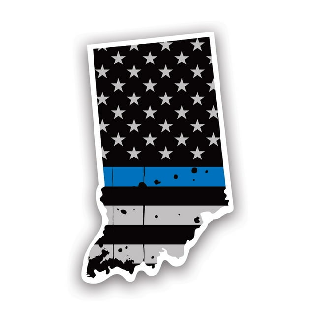 Distressed Thin Blue Line Indiana State Shaped Subdued US Flag Sticker Decal - Self Adhesive ...