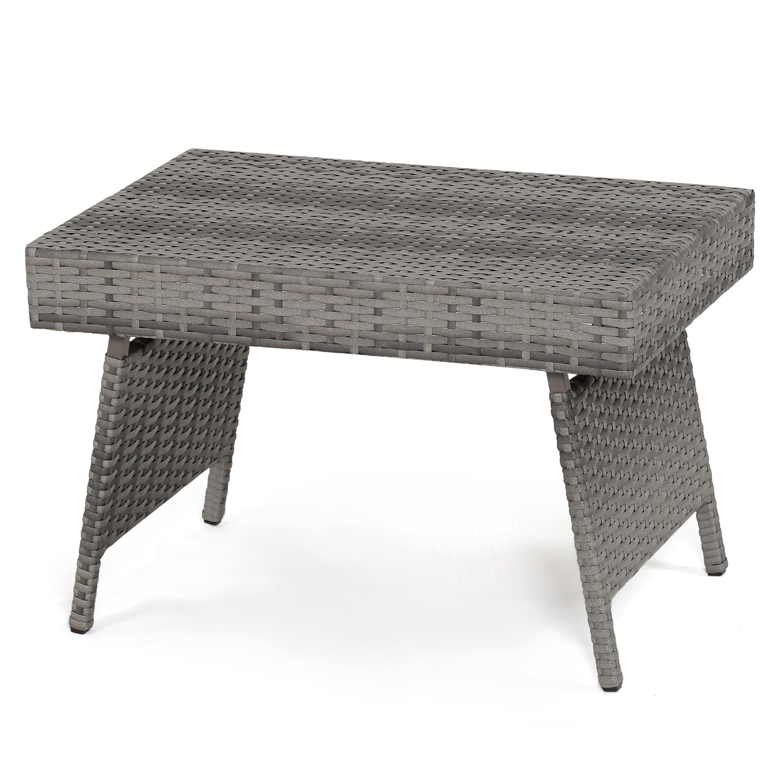 Fonirra Patio Folding Rattan Side Table w/ Fixing Screws, Metal Frame, Folding Outdoor Wicker ...