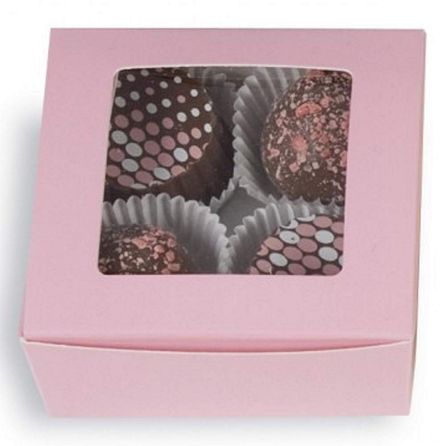 Pink 4-Piece Truffle Candy Boxes With Top Window - 2 5/8" x 2 3/4" x 1 ...