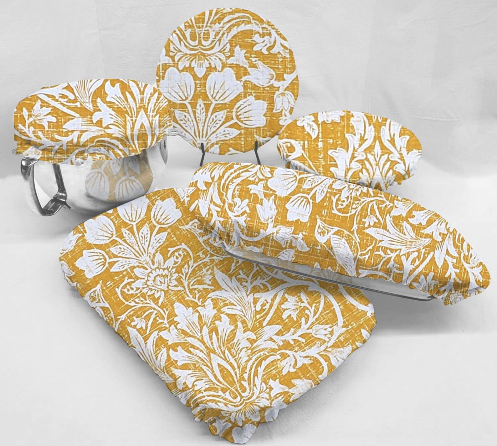 Gold Floral Damask Reusable Fabric Bowl and Casserole Pan Covers by ...