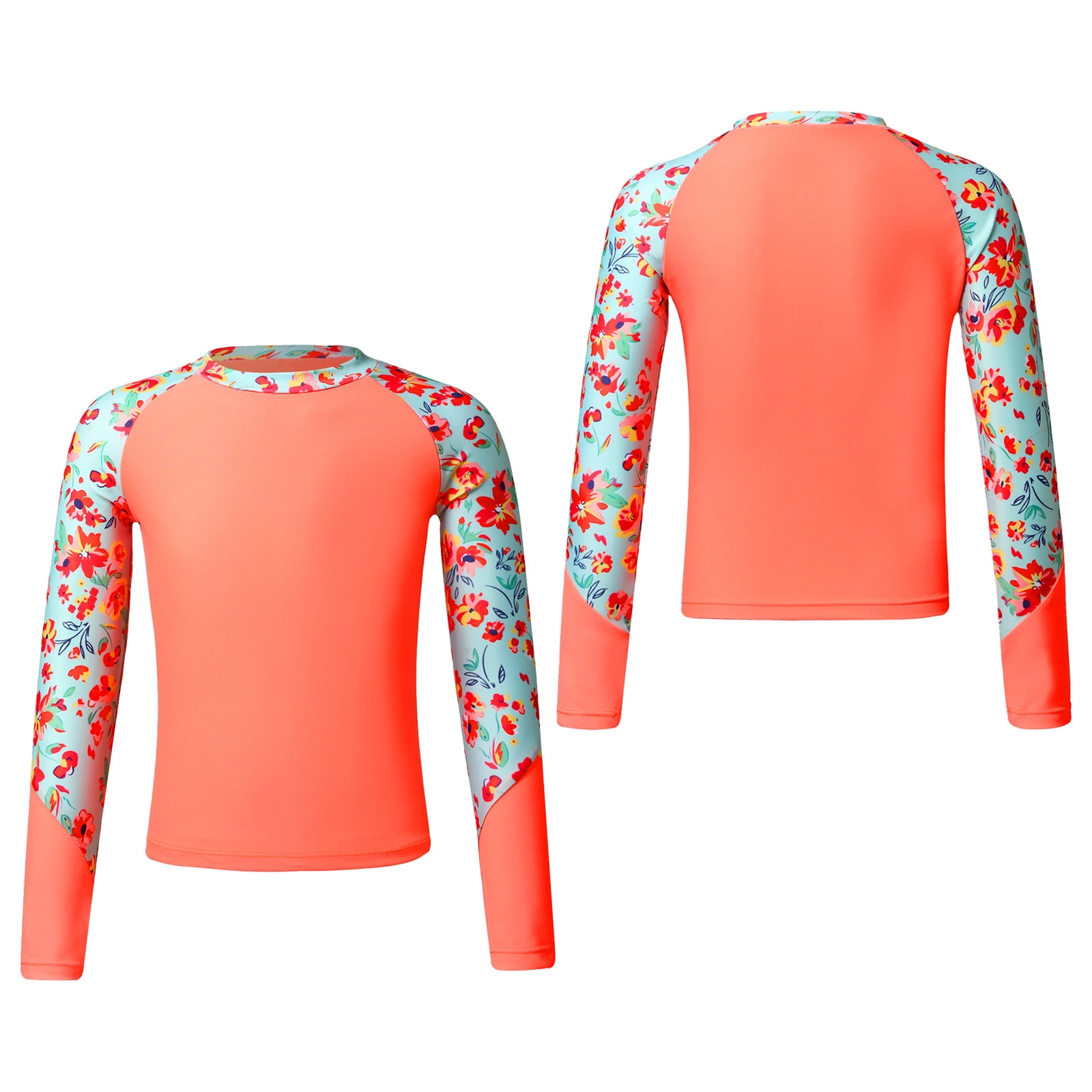 inhzoy Kids Girls Long Sleeve Swim Top with UPF 50+ Floral Printed ...