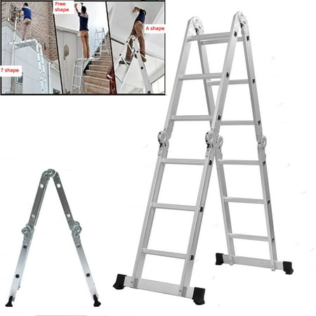 12FT Folding Ladder Multipurpose Extendable Aluminum Alloy Ladder 4Fold ...