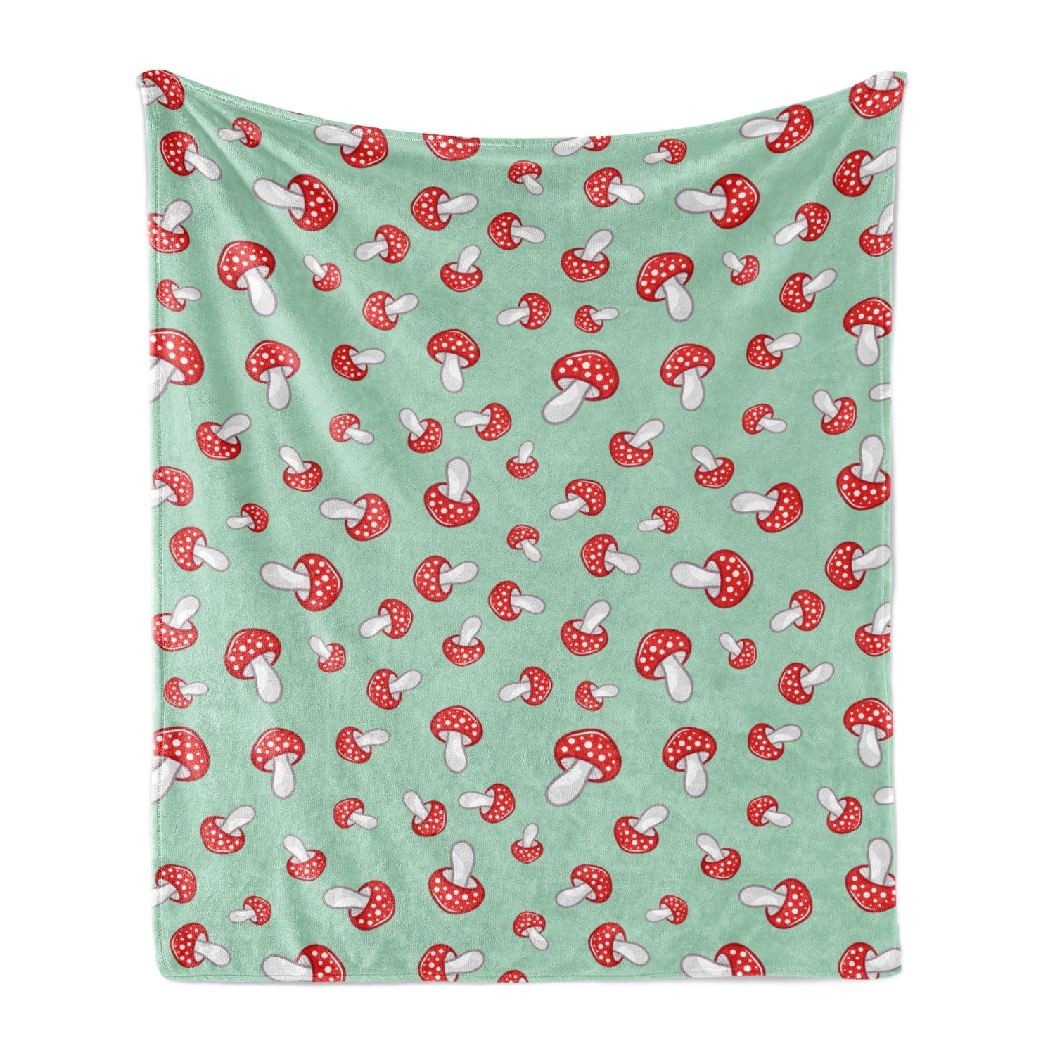 Cartoon Throw Blanket, Repeating Funny Toadstools with Dots Woodland ...