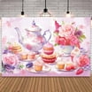 7×5FT Tea Party Backdrop Pink Rose Floral Gold Butterfly Teapot Let's ...