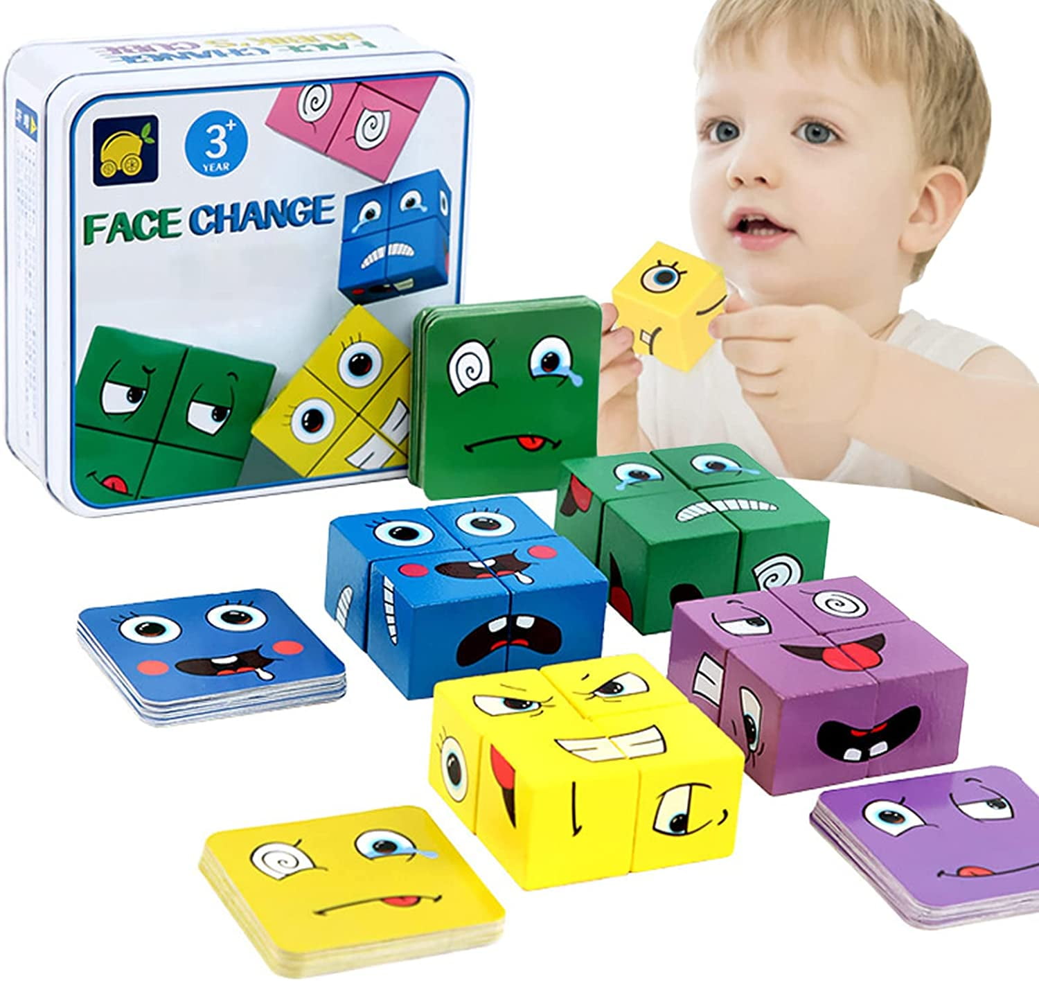 Puzzle Building Cubes, with 16 pieces Cubes, 64 Expression Cards, Face-Change Cube - Walmart.ca