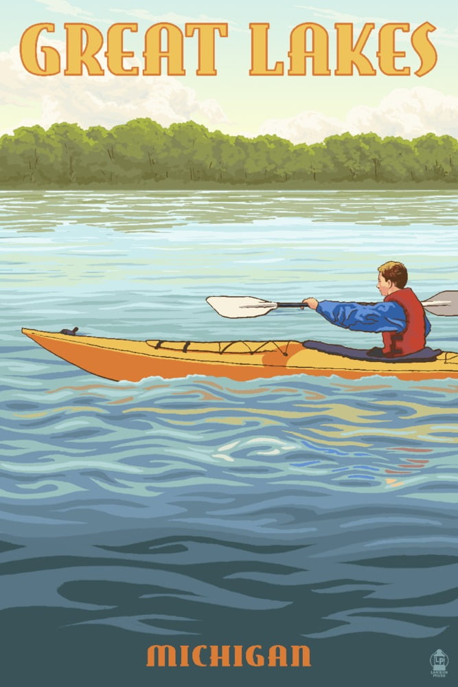 Great Lakes, Michigan, Kayak Scene (12x18 Wall Art Poster, Room Decor ...