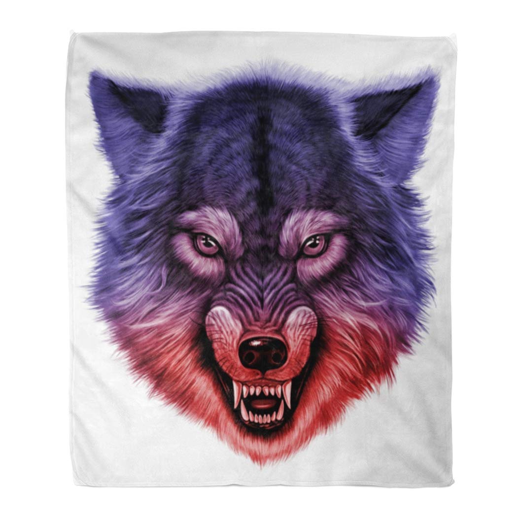 ASHLEIGH Throw Blanket 50x60 Inches Gray Face Angry Wolf Head ...