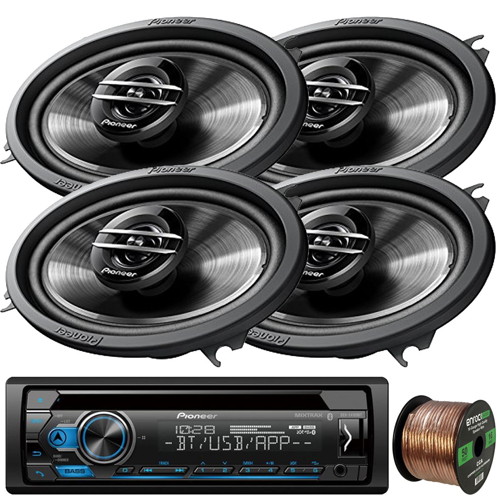 Pioneer DEH-S4100BT In-Dash Single-DIN CD Player Bluetooth Receiver, 4 x Pioneer TS-G4620S 4x6 ...