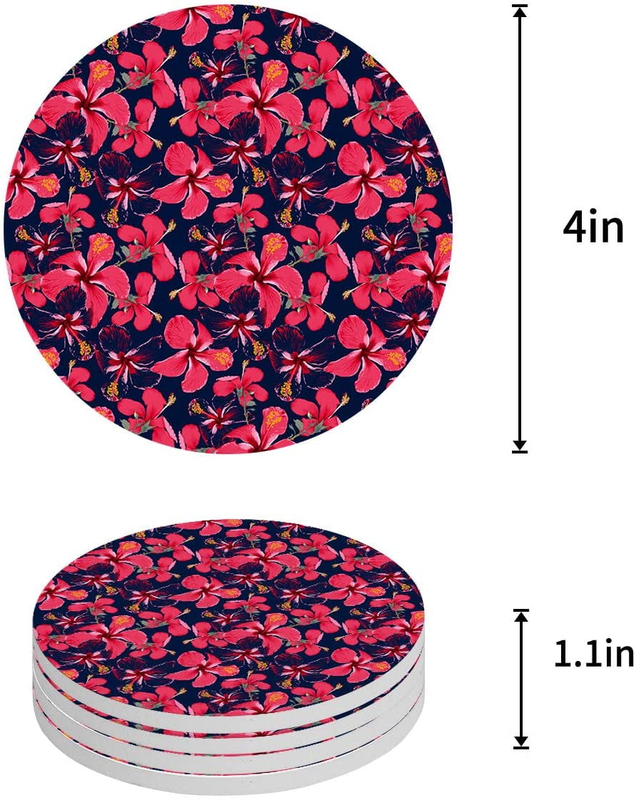ZHANZZK Watercolor Red Hibiscus Flower Blossom Set of 4 Round Coaster ...