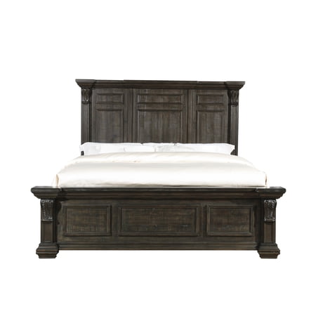 Farson Distressed Dark Walnut Finish Wood Panel Bed, Queen - Walmart ...