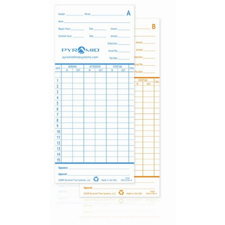 Pyramid Time Systems Time Cards for 2600, Pack of 100 - Walmart.com