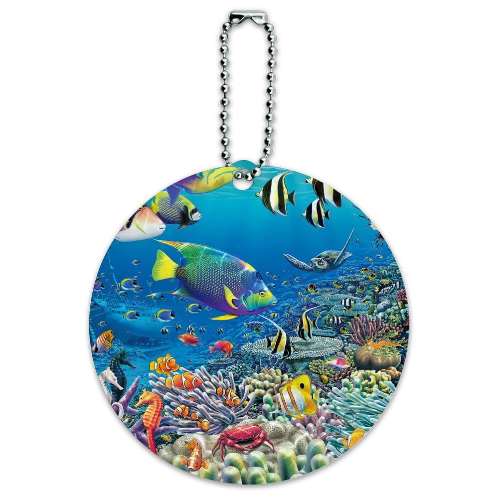 Ocean Coral Reef Angel Fish Garden Diving Round Luggage ID Tag Card ...