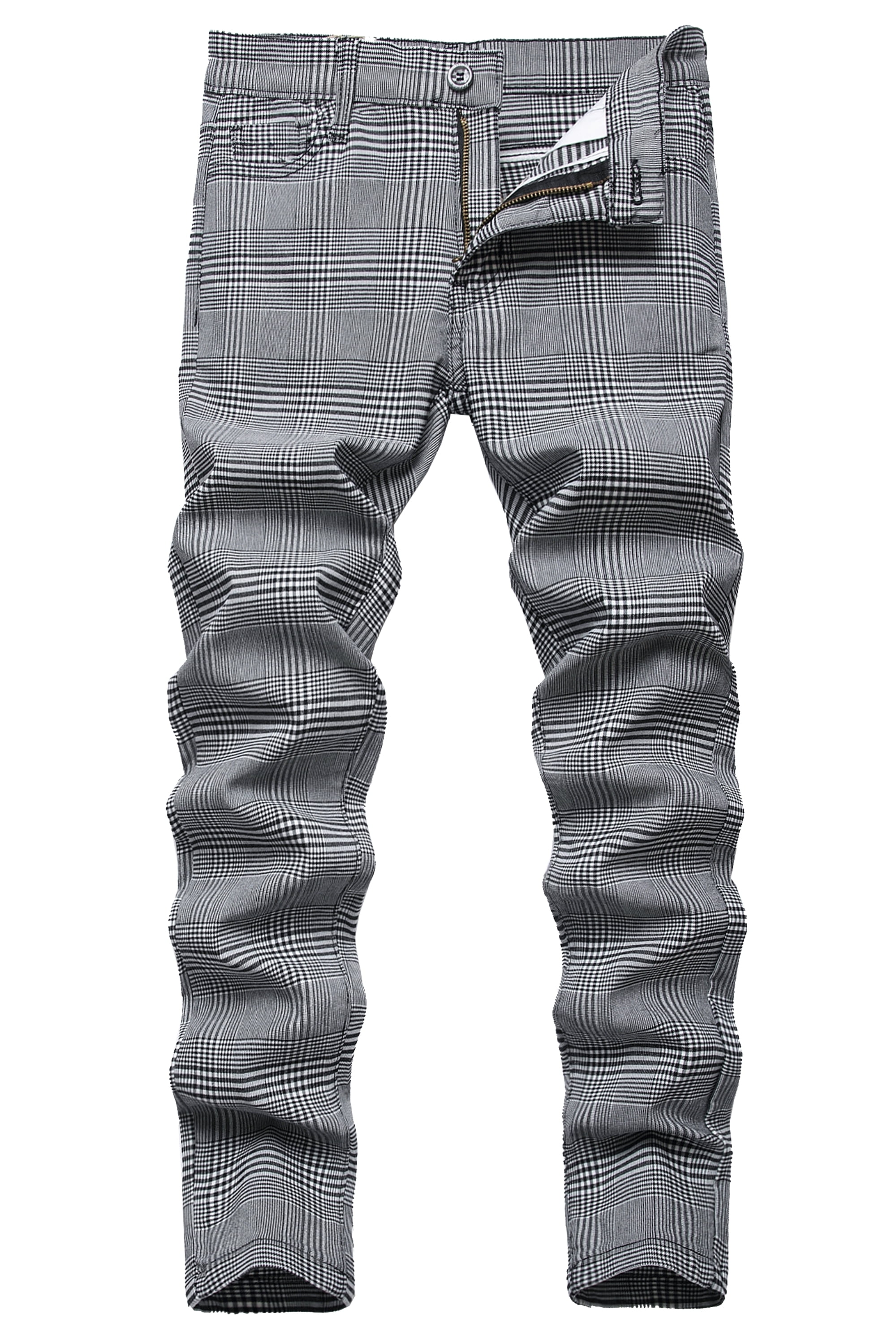 Keevoom Boys Dress Pants School Uniform Plaid Chino Skinny Fit Stretch ...