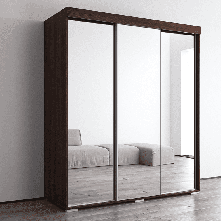 Aria 3 Door 71 Wide Modern High Gloss Wardrobe Armoire Wenge Body with All Mirror Fronts