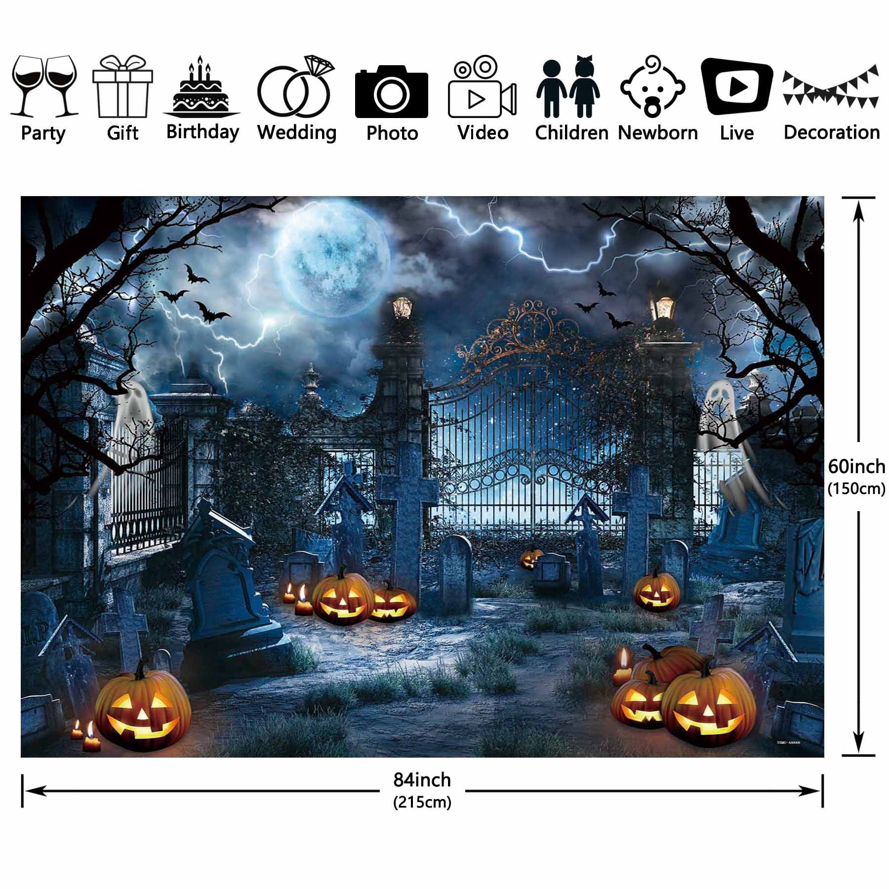 1pc Spooky Halloween Graveyard Backdrop - 7x5ft Polyester Photography ...