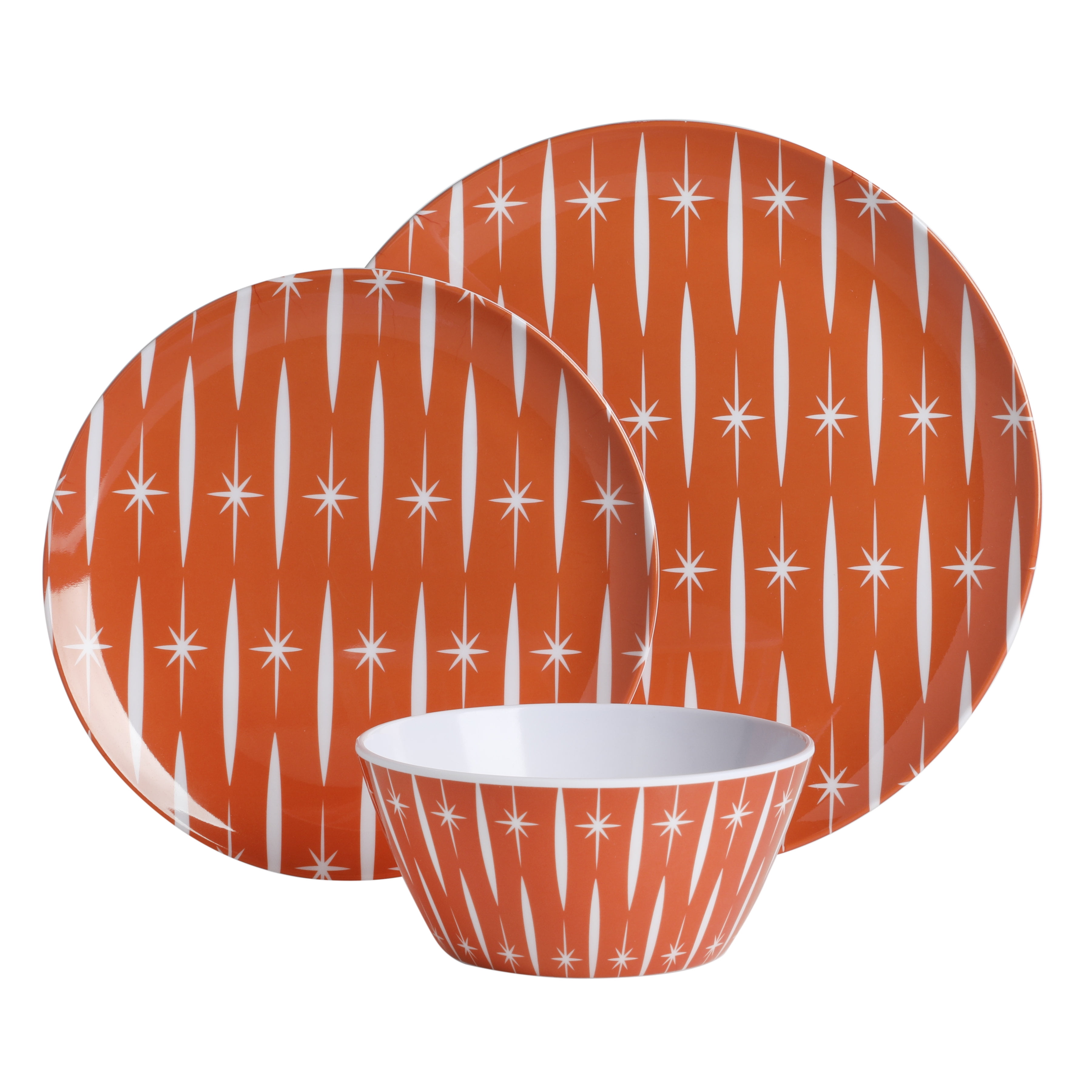 Wanda June Home Retro Renegade Orange 12-Piece Melamine Dinnerware Set ...