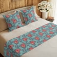 Bed Runner for Queen Size Bed, Red Teal Boho Botanical 3 Pcs Bedding ...