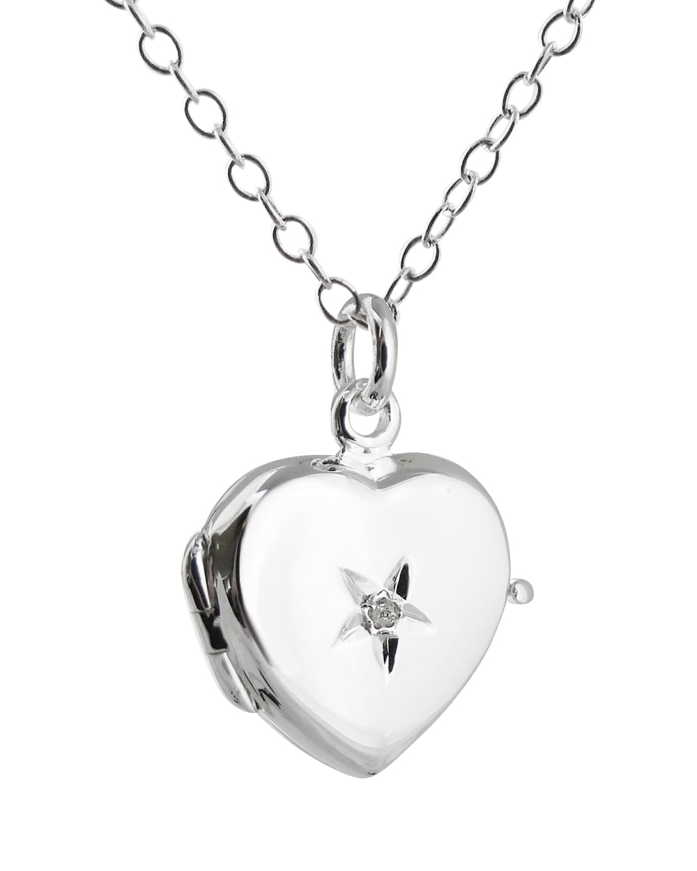 Sterling Silver Heart Shaped Photo Locket Necklace with Genuine 1pt ...