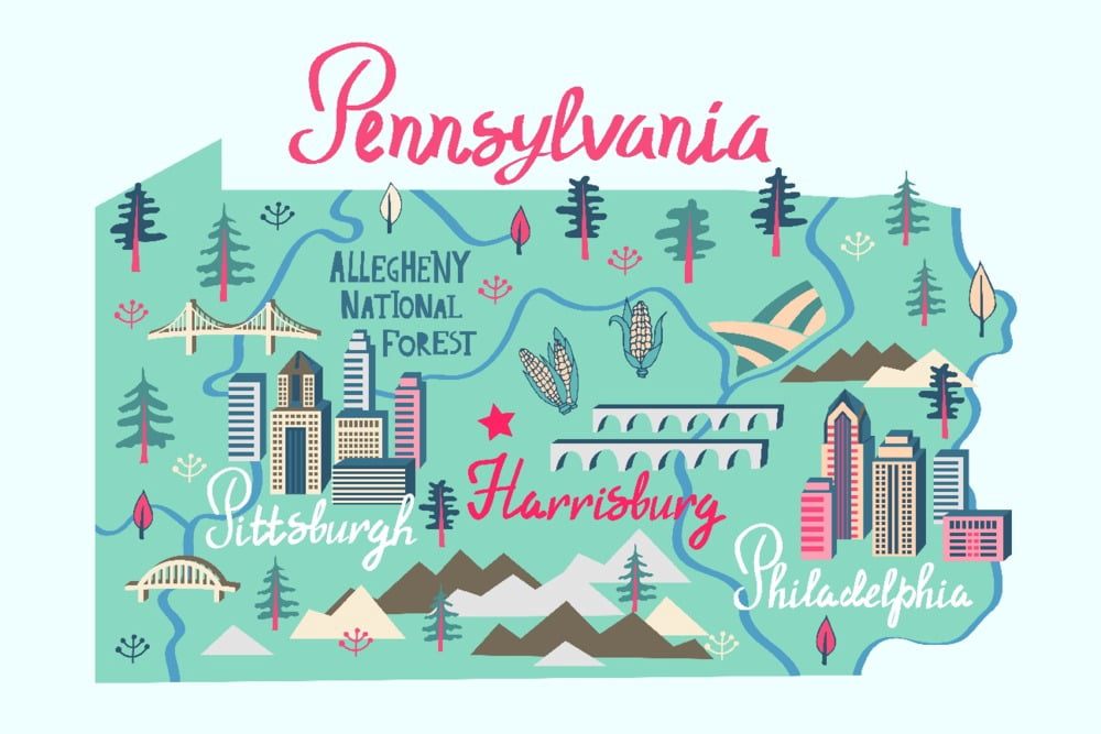 Pennsylvania, State and Icon, Line Drawing (12x18 Wall Art Poster, Room ...