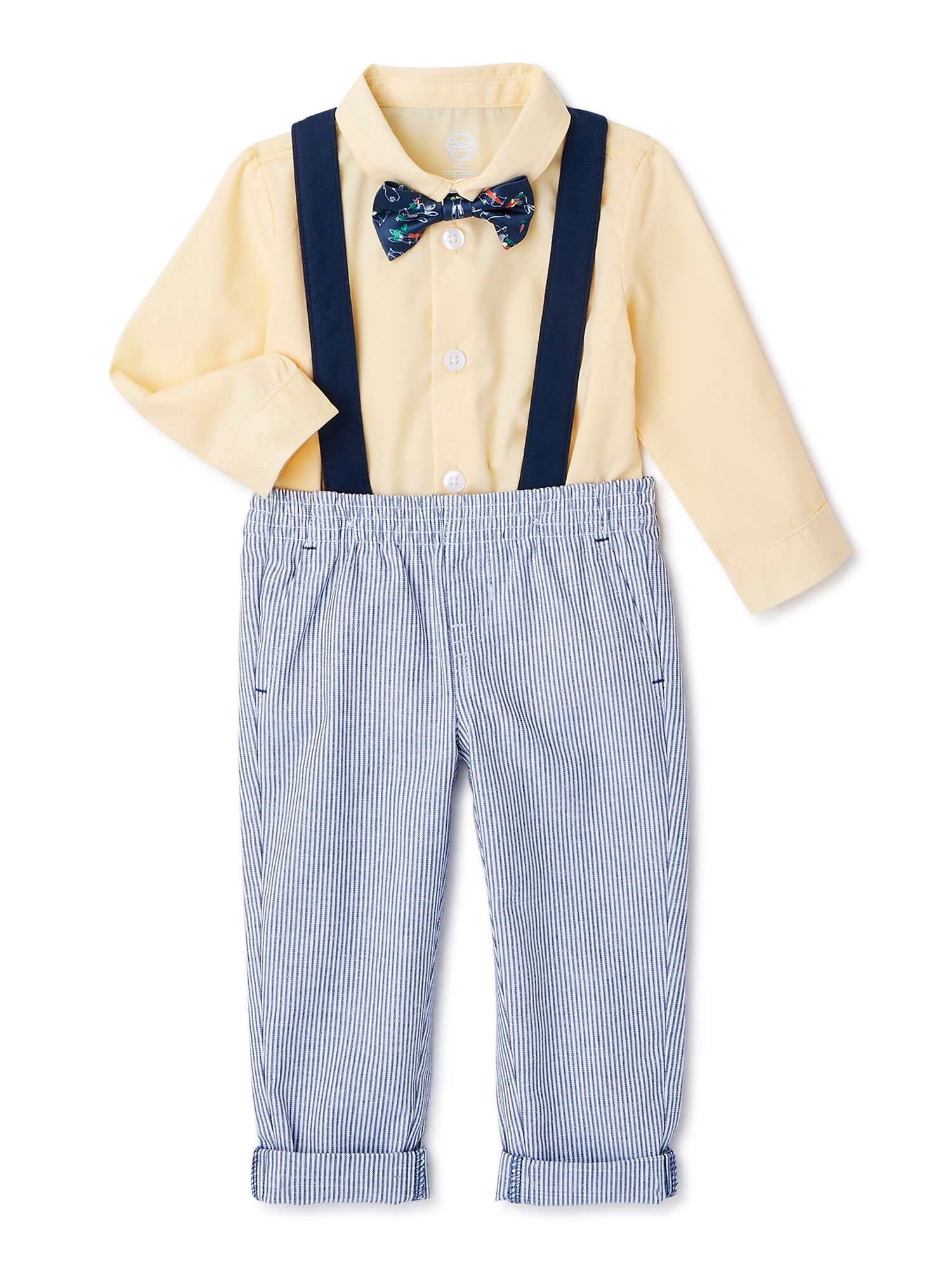 Wonder Nation Baby Boy & Toddler Boy Woven Shirt, Bowtie, Suspenders ...