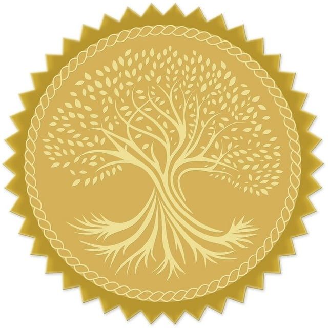 25Sheet Gold Foil Certificate Seals Tree of Life Self Adhesive Embossed ...