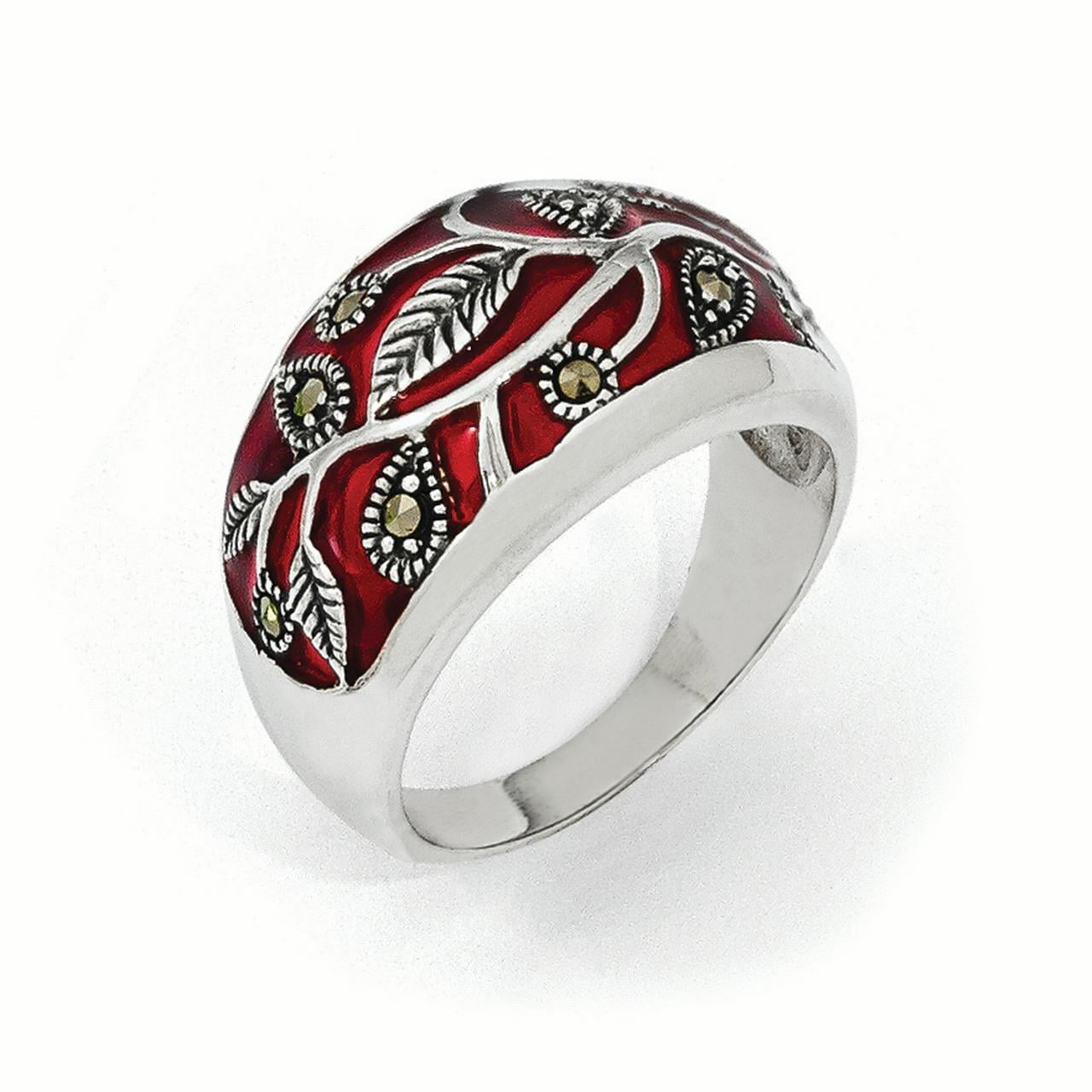 Sterling Silver Marcasite & Red Epoxy Ring - Walmart.com