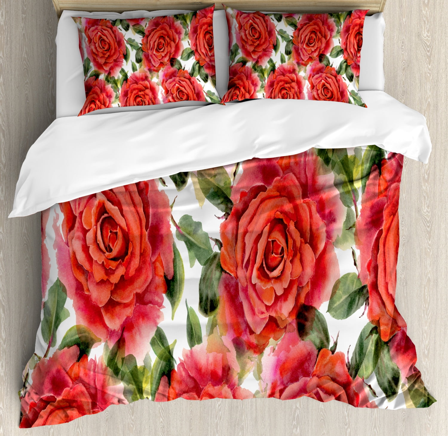 Roses Duvet Cover Set Queen Size, English Garden Themed Print of ...