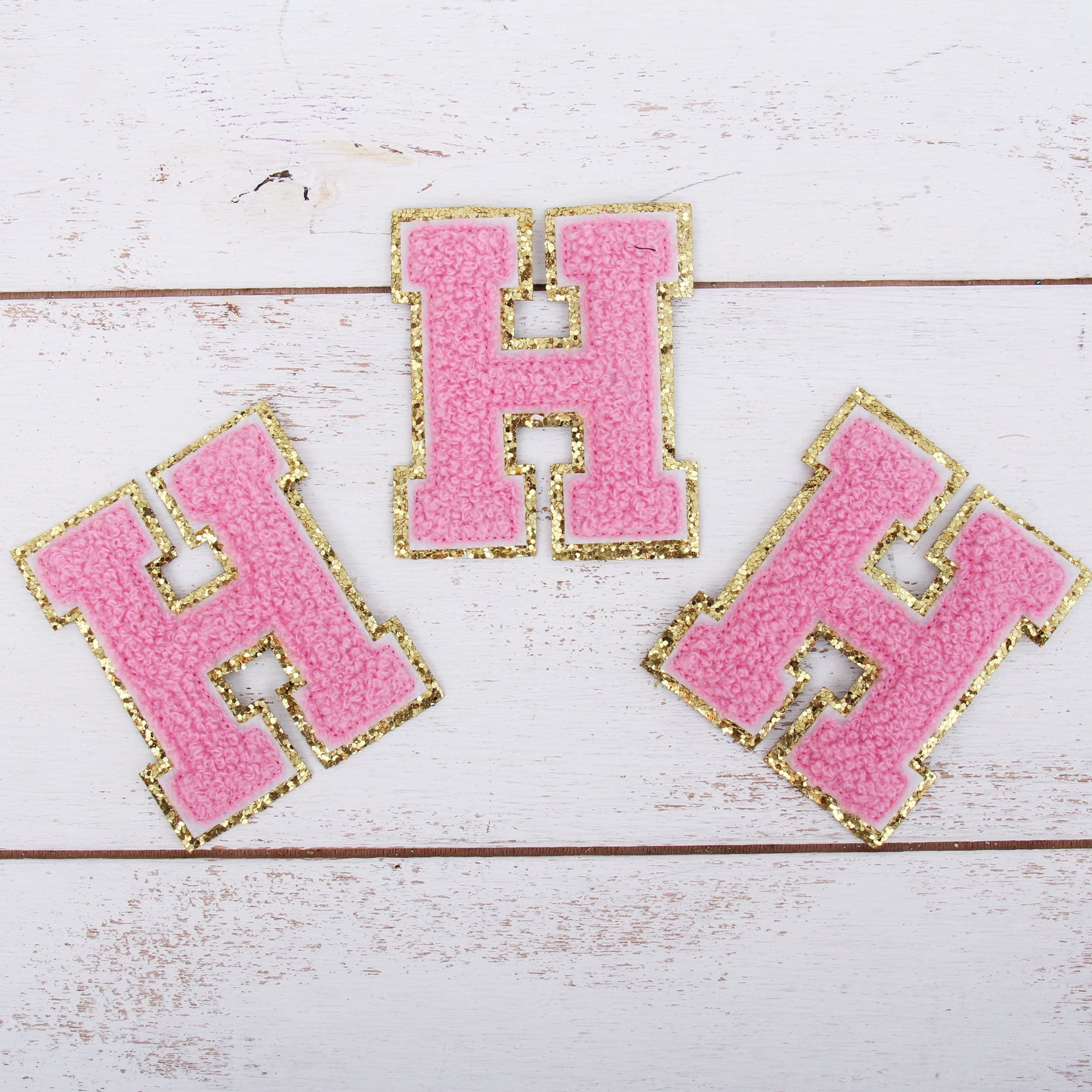 3 Pack Chenille Iron On Glitter Varsity Letter "H" Patches - Pink ...