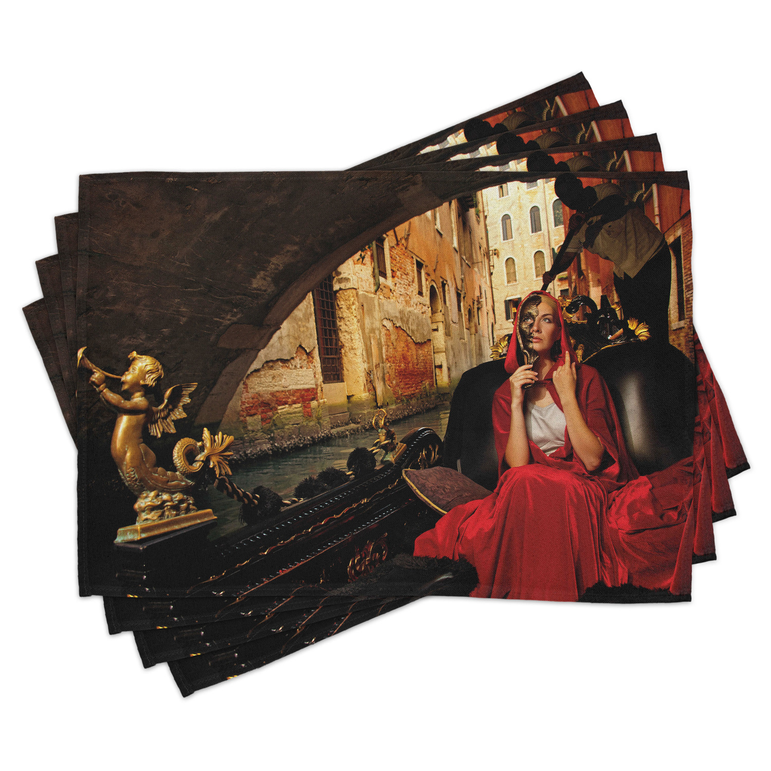 Ambesonne Venice Place Mats Set of 4, Woman in Red Cloak, Standard Size ...
