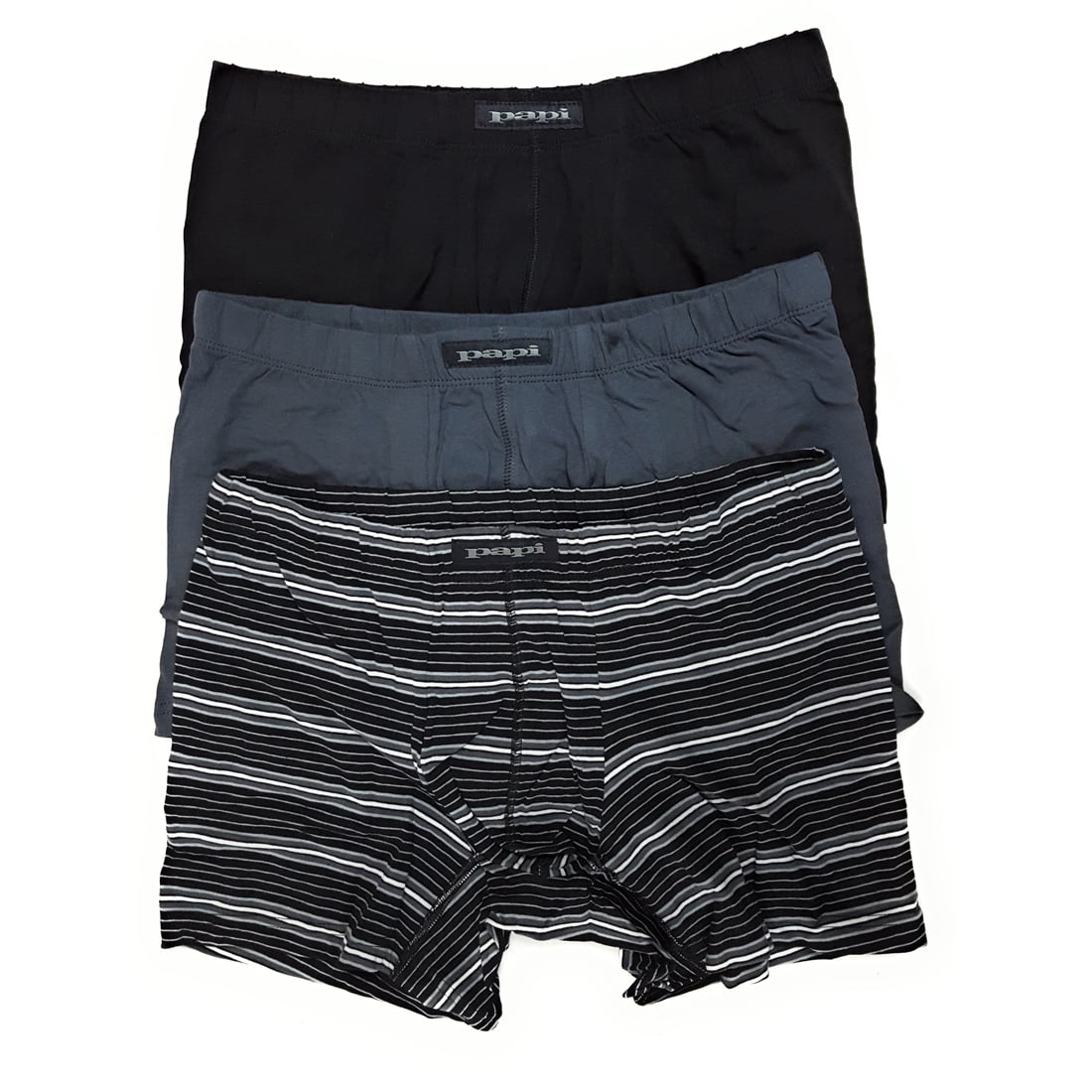 Papi Men's Cotton Stretch Boxer Brief - 3 Pack, Black Stripe/Grey/Black ...