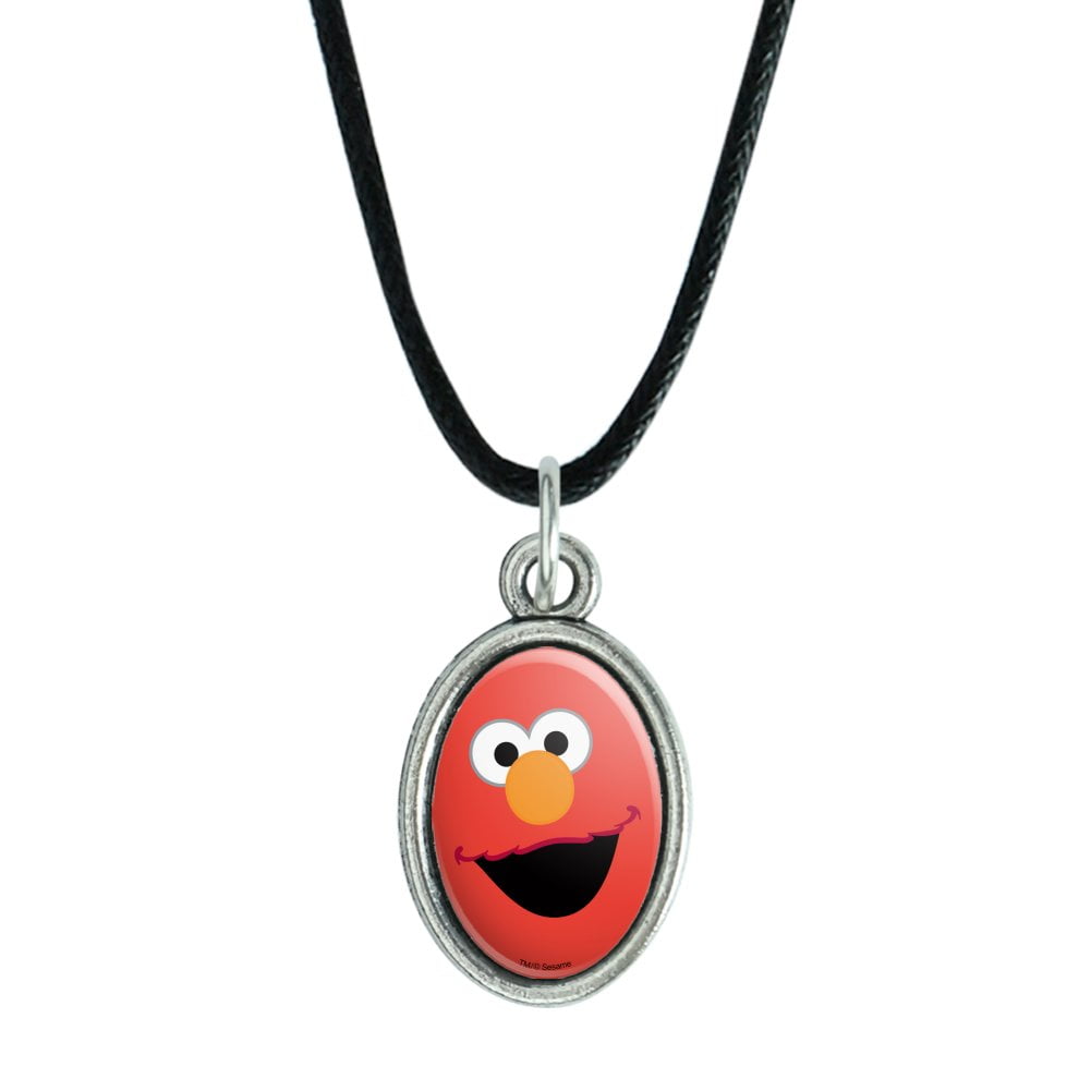 Sesame Street Elmo Face Antiqued Oval Charm Pendant with Black Satin ...